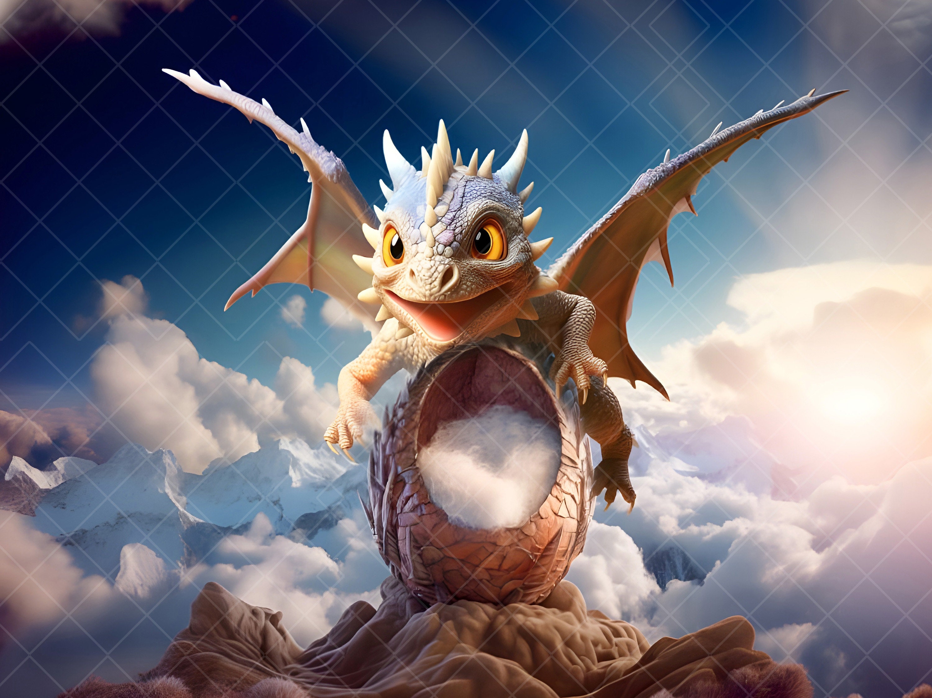 Baby Dragon on Egg Digital Backdrop JPG: Mythical Creatures, Fantasy ...