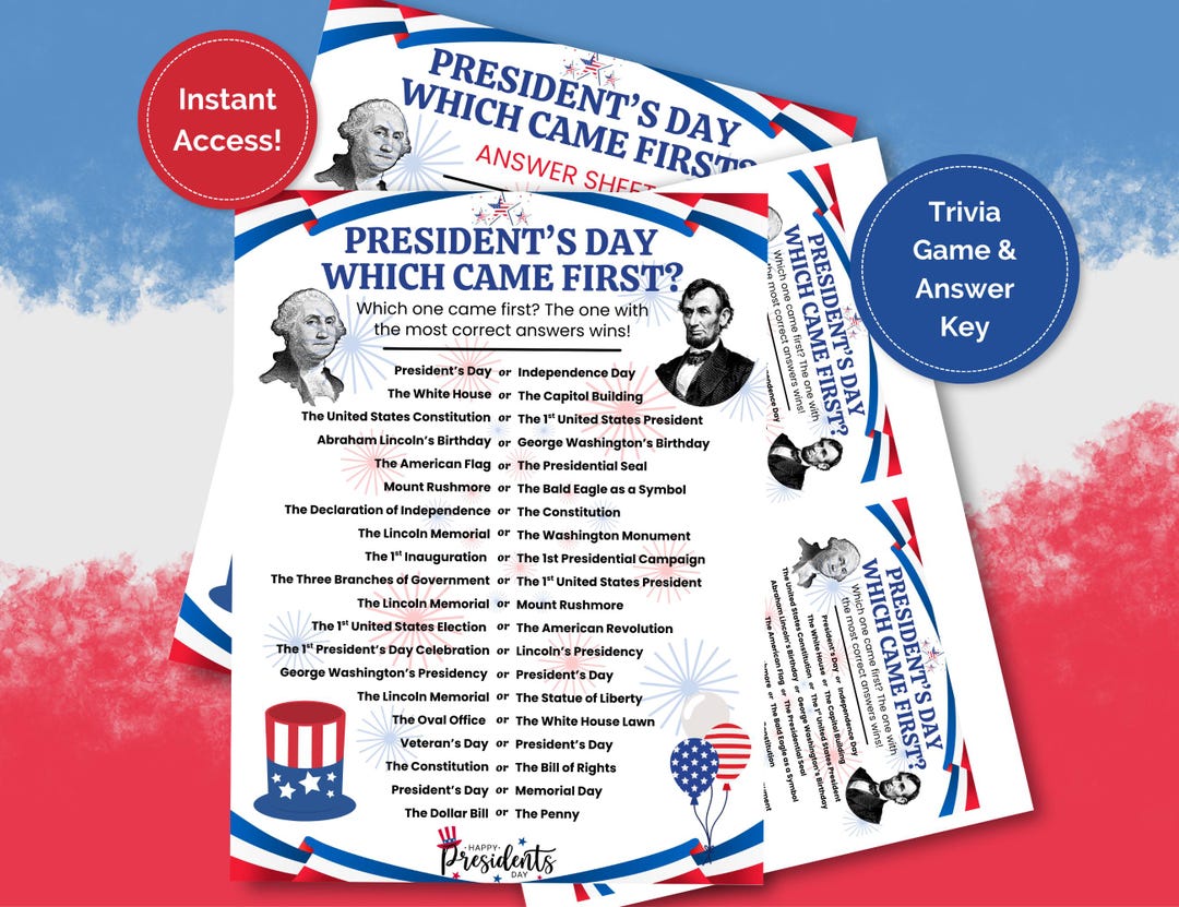 Presidents Day Which Came First Printable Game, Presidential Classroom ...