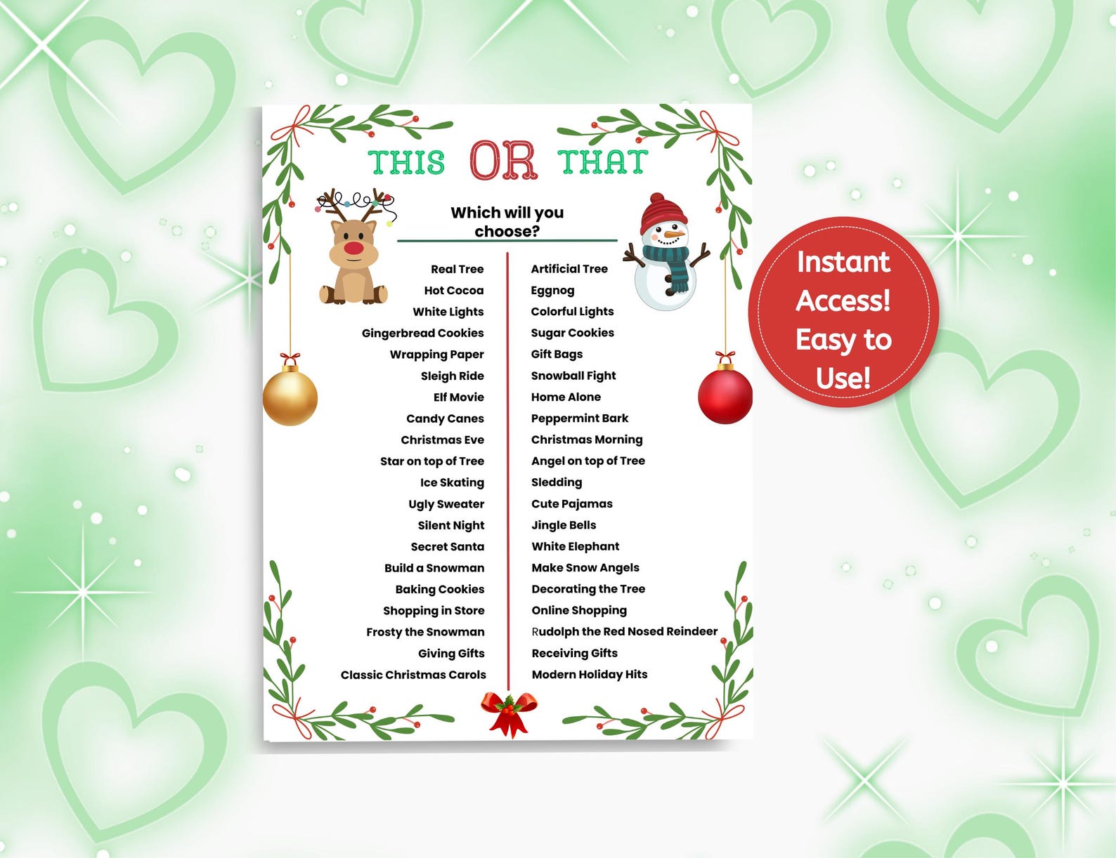 This or That Printable Christmas Game, Family Holiday Activity ...