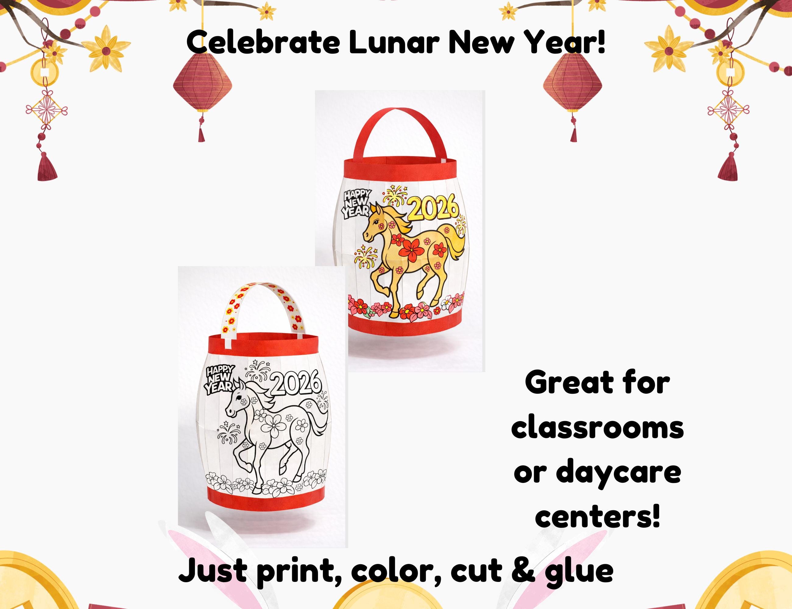 Lunar New Year Paper Lantern Craft, Printable Coloring Project, Fun ...