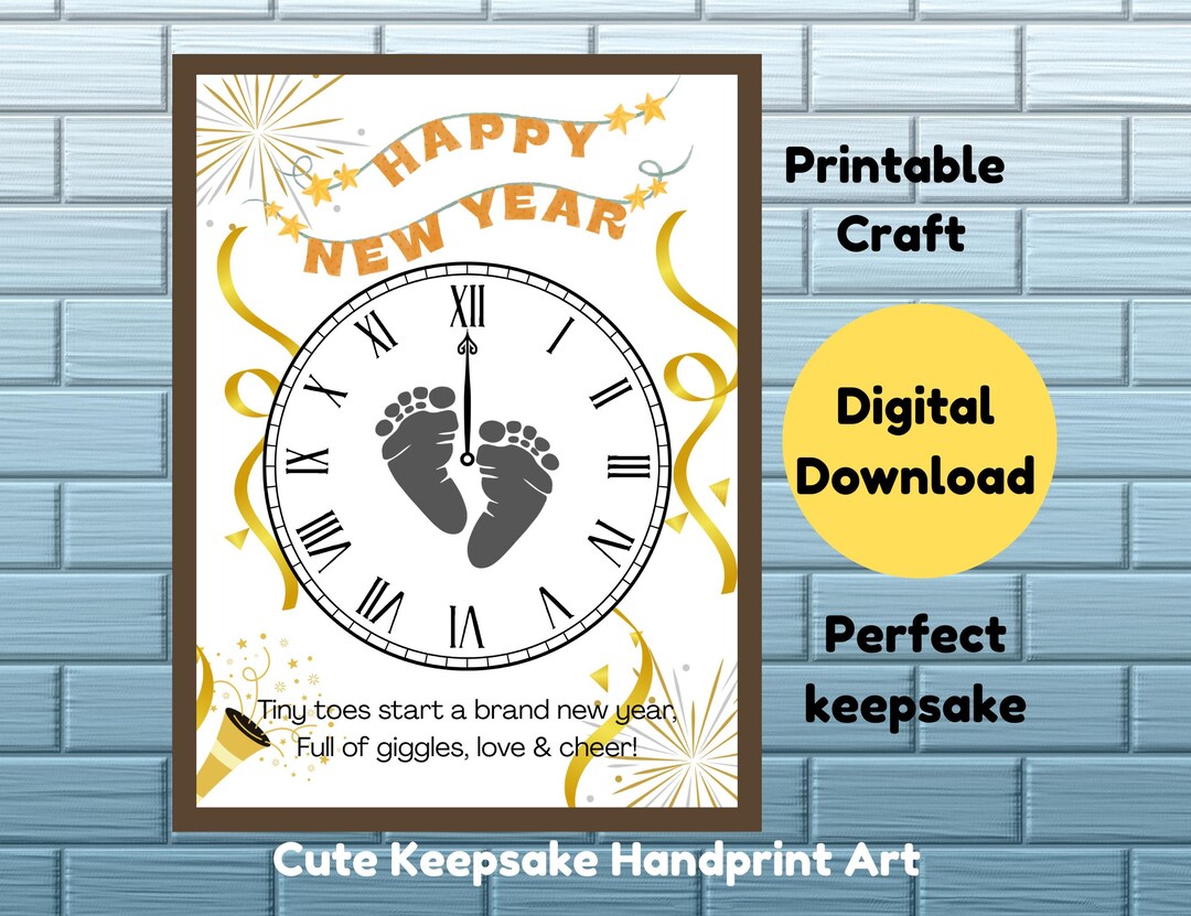 Happy New Year Footprint Craft, Printable Activity Babies, Toddlers DIY ...