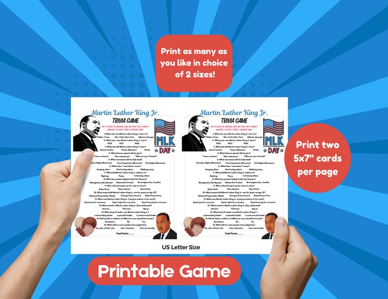 Martin Luther King Jr Trivia Game, MLK Day Printable Activity, MLK Jr ...