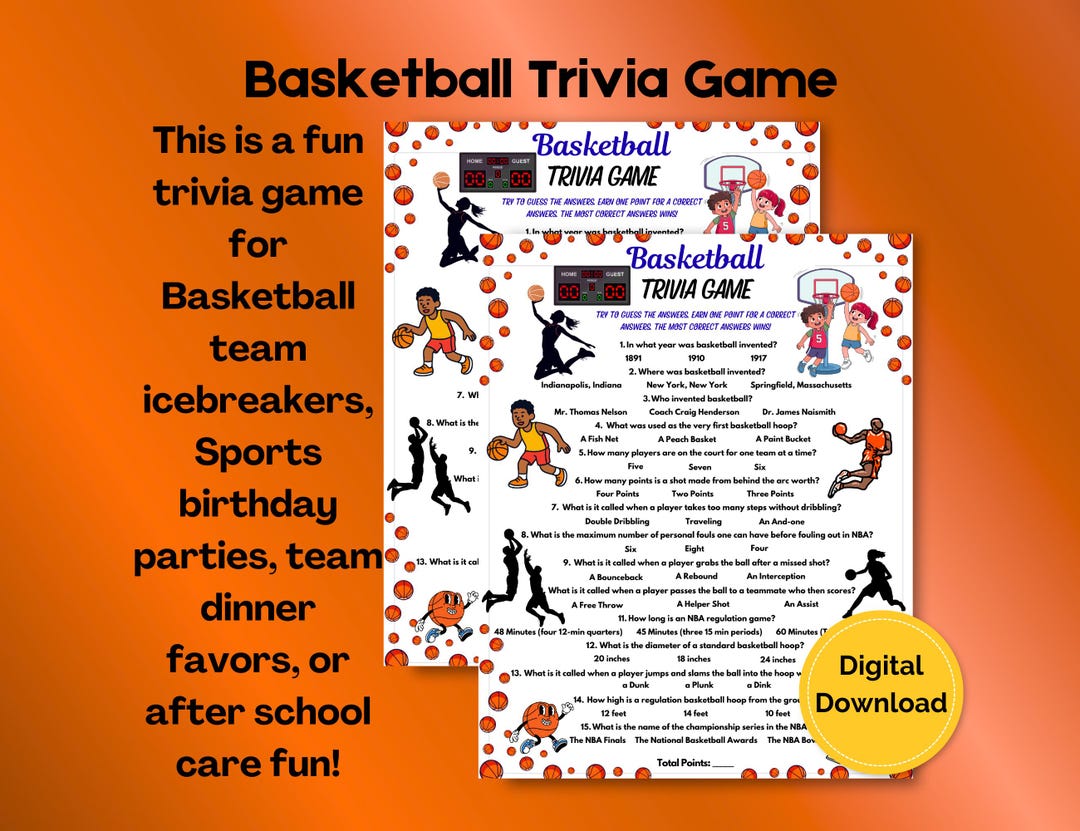 Printable Basketball Trivia Game, Sports Trivia Activity, Basketball ...