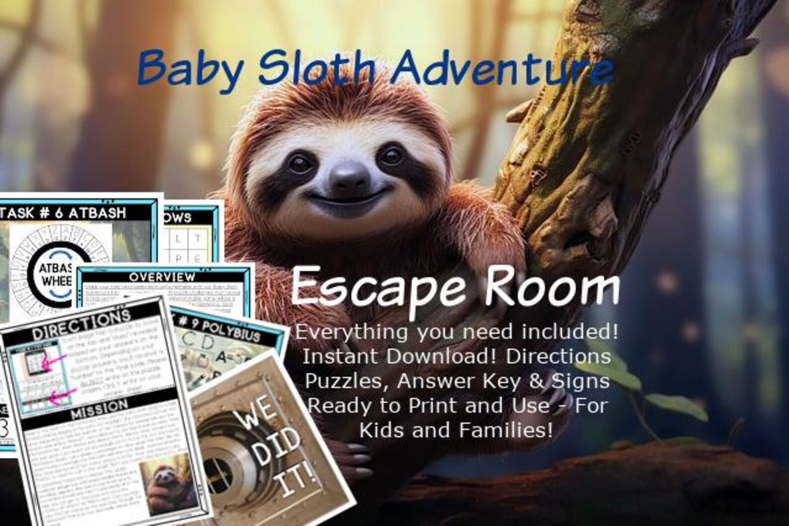 Baby Sloth Escape Room, Rainforest Escape Room, Printable DIY Game ...