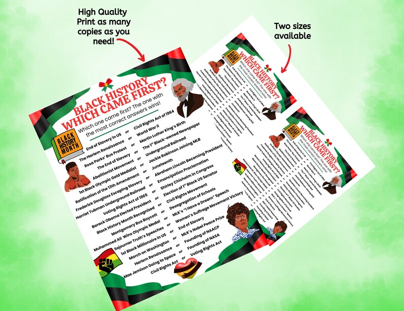 Black History Which Came First Printable Game, Black History Month ...