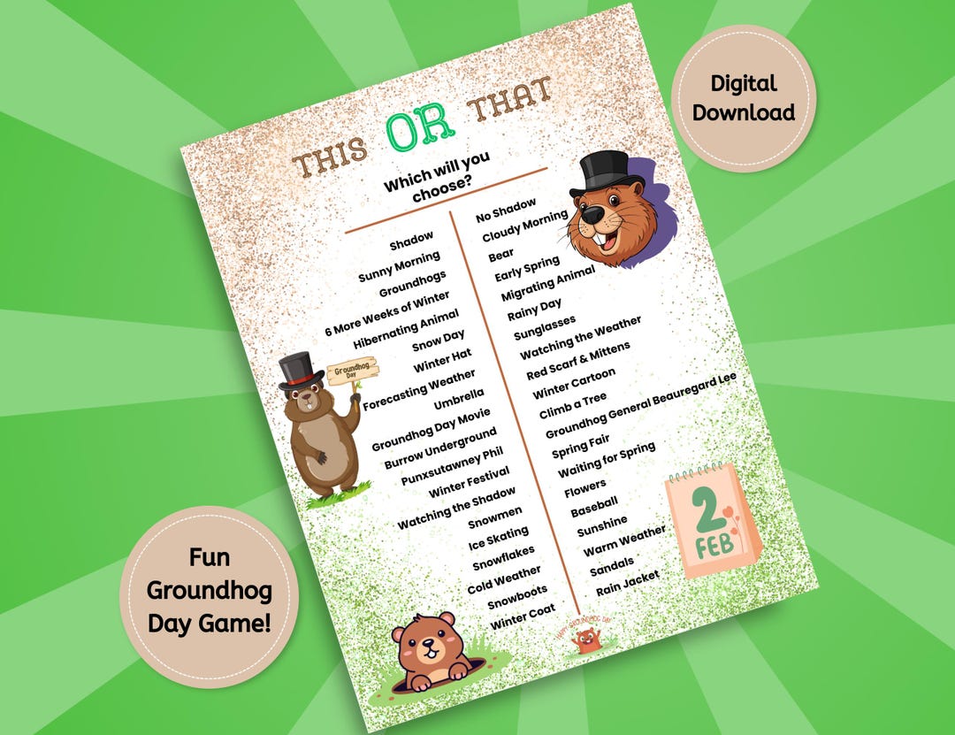 Groundhog Day This or That Printable Game, Family Groundhog Day ...
