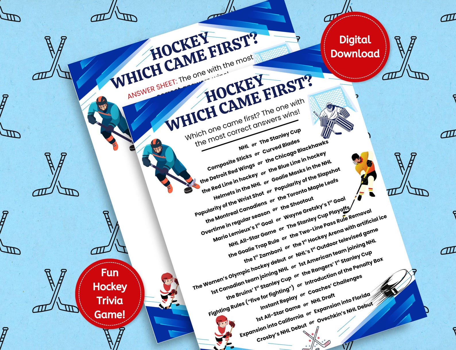Hockey Which Came First Printable Game, Hockey Trivia Game, Sports ...