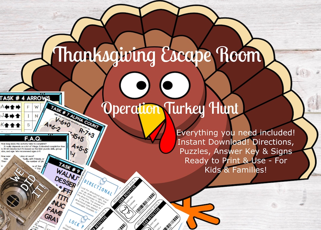 Thanksgiving Escape Room, Turkey Hunt Printable DIY Game, Family Game ...