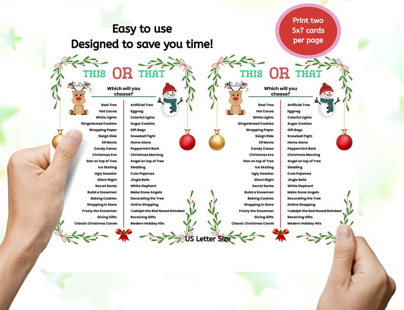 This or That Printable Christmas Game, Family Holiday Activity ...