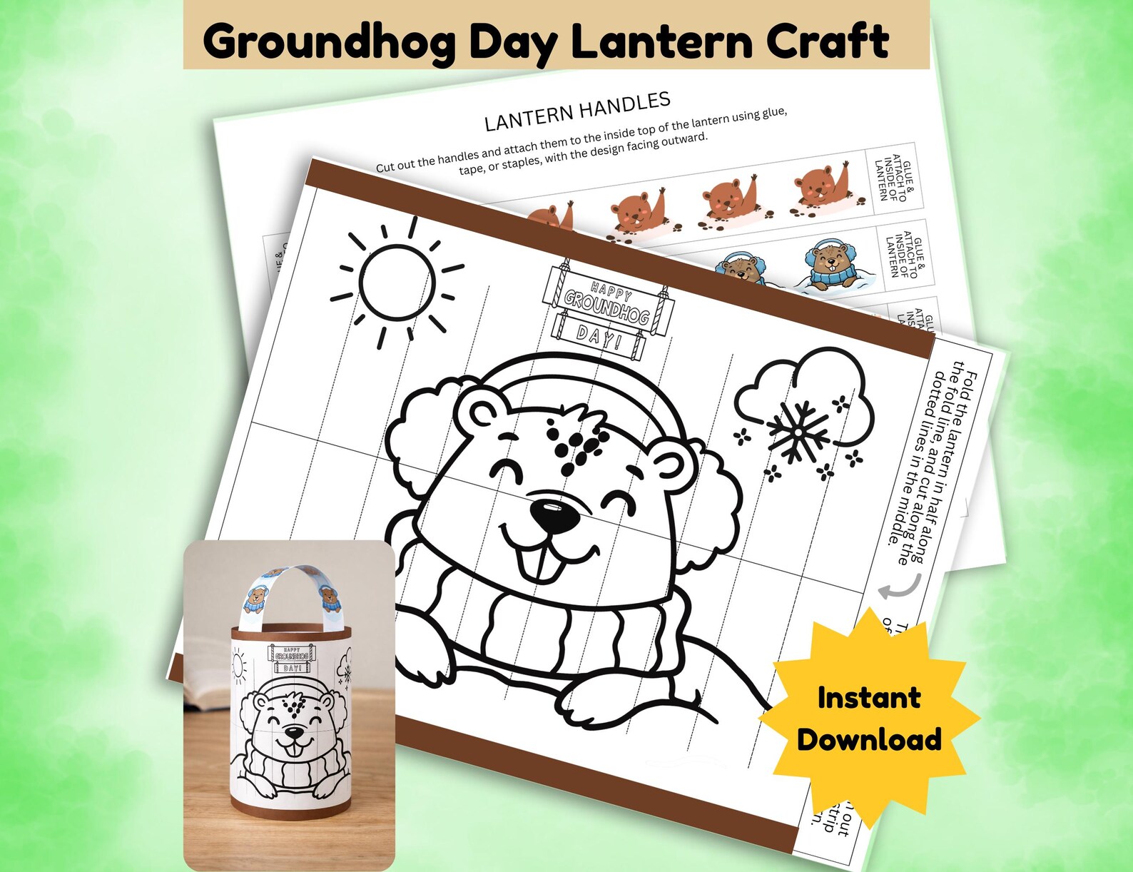 Groundhog Day Paper Lantern Craft, Printable Daycare Project, Fun ...
