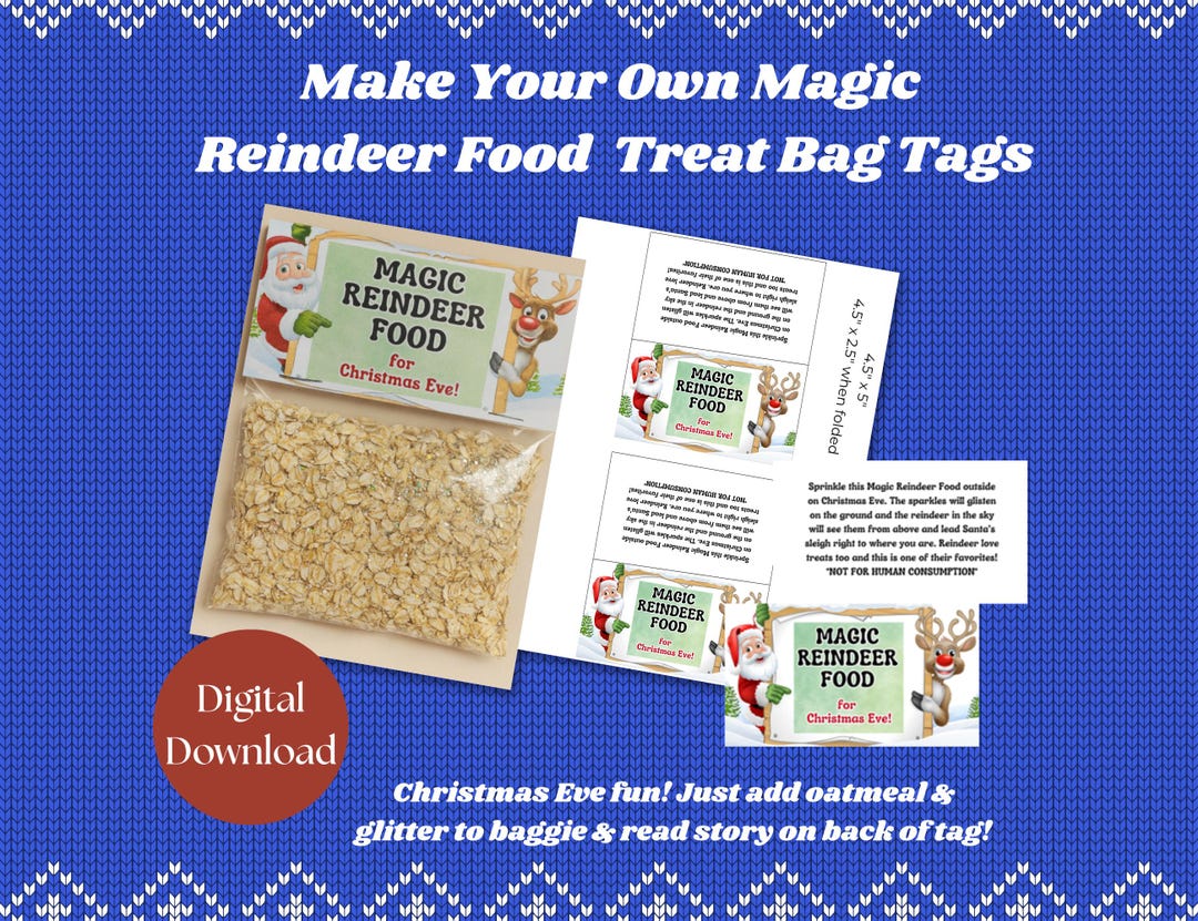 Printable Reindeer Food Bag Label, Kids Christmas Treat Bag Topper ...