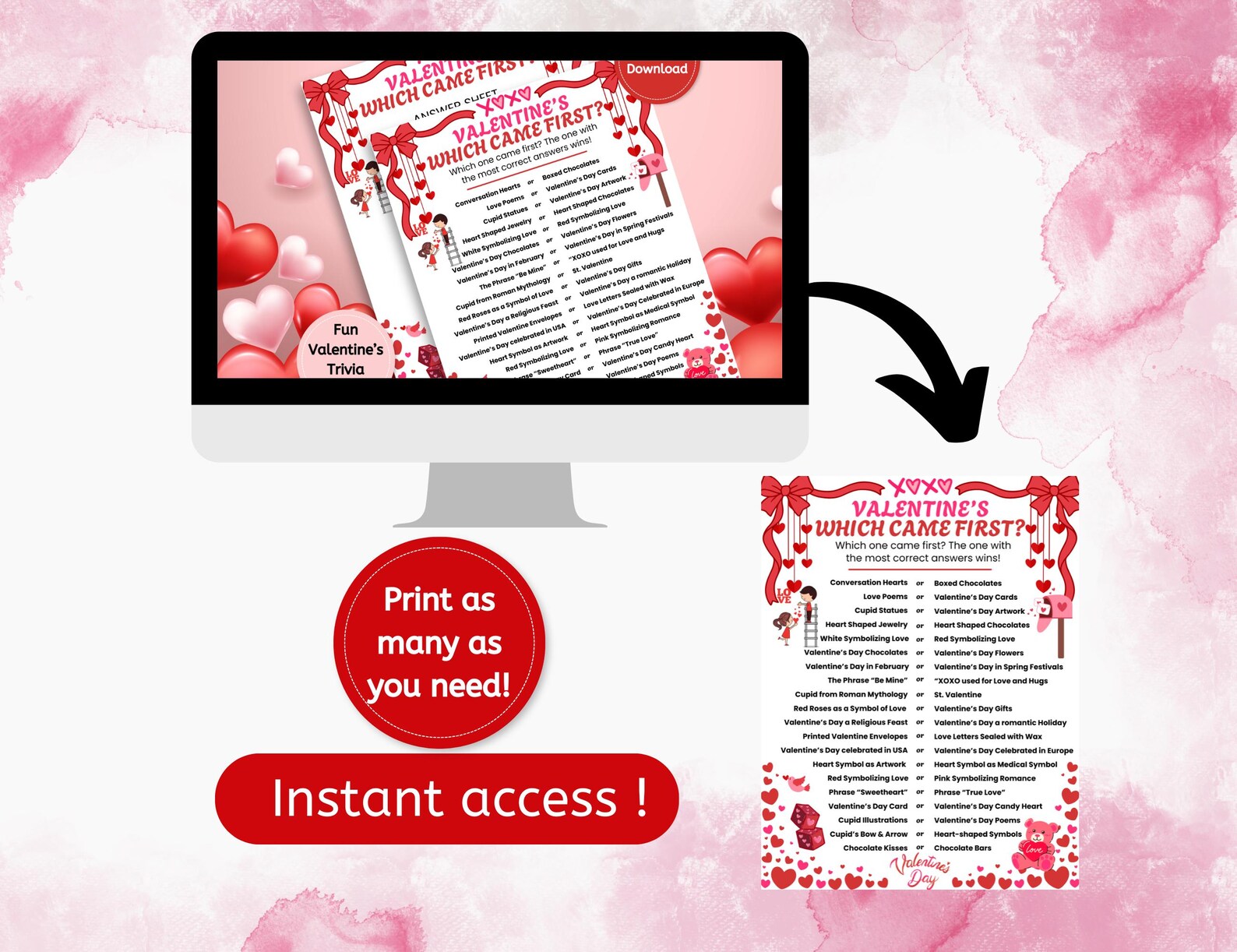 Valentine Which Came First Printable Game, Valentines Day Activity ...
