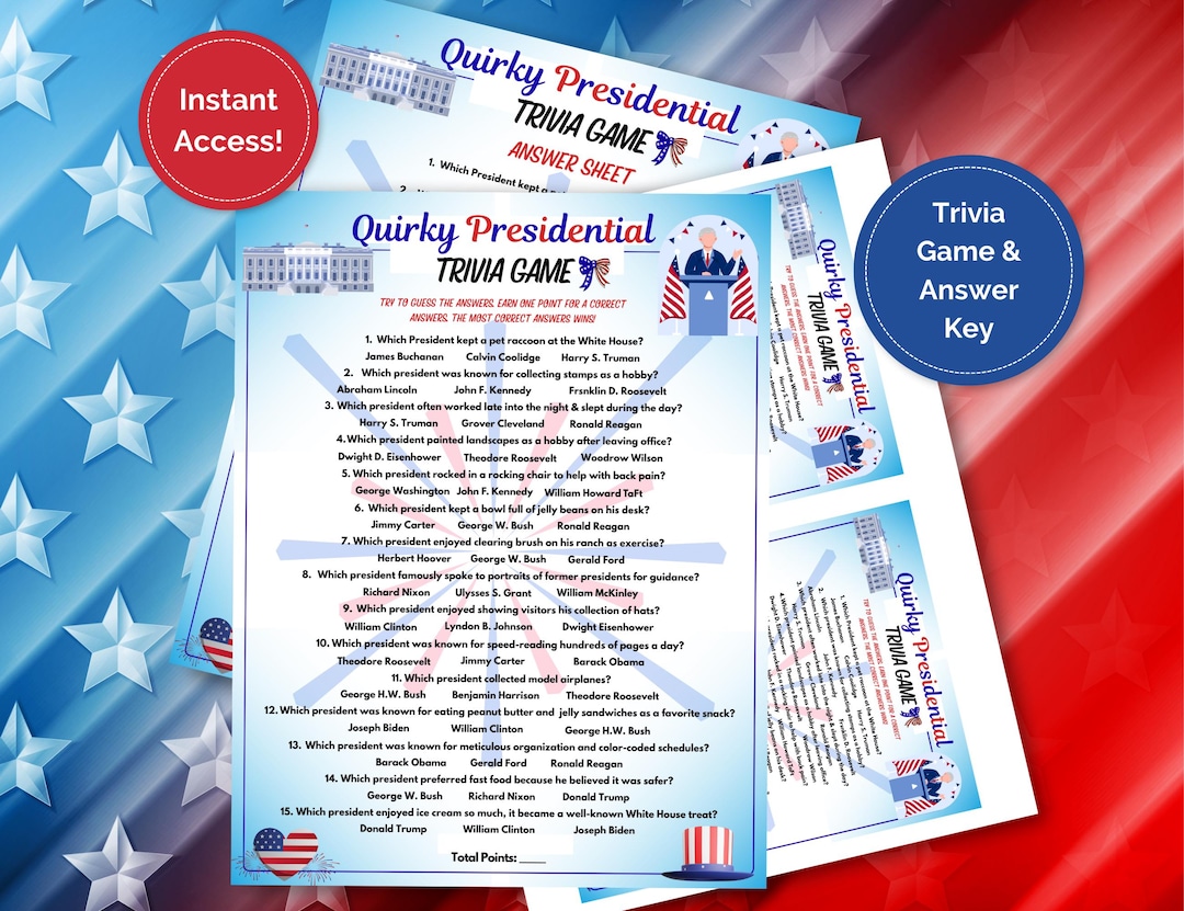 Quirky Presidential Trivia Game, Presidents Day Printable Classroom ...