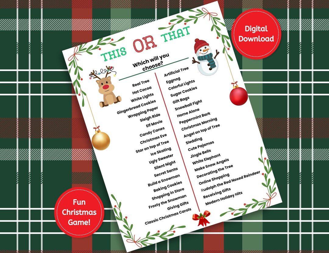 This or That Printable Christmas Game, Family Holiday Activity ...