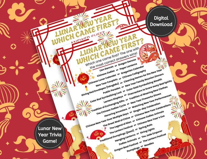 Lunar New Year Which Came First Printable Game, Chinese New Year Trivia ...