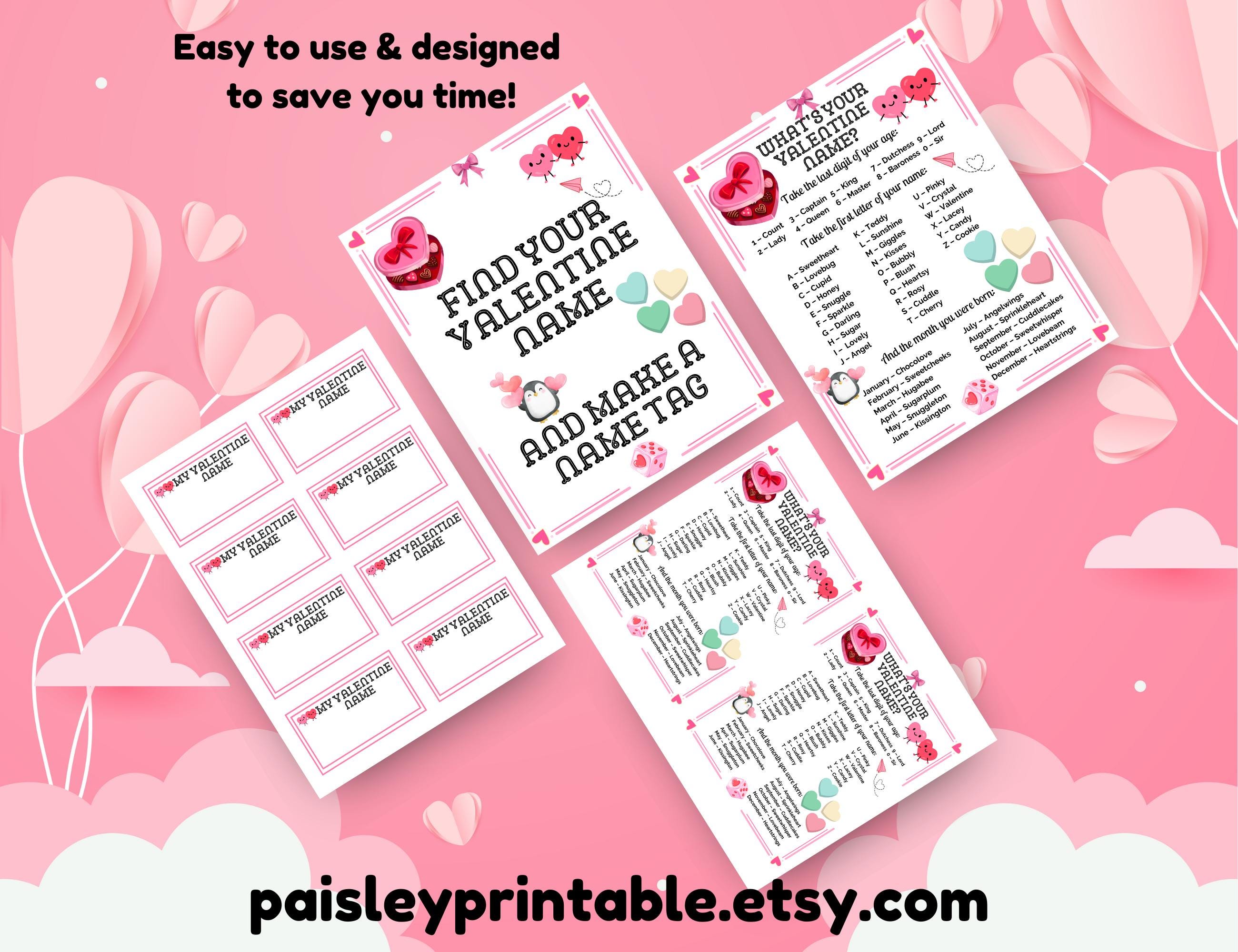 Valentine Name Game Printable, Valentine Day Activity Game, February ...