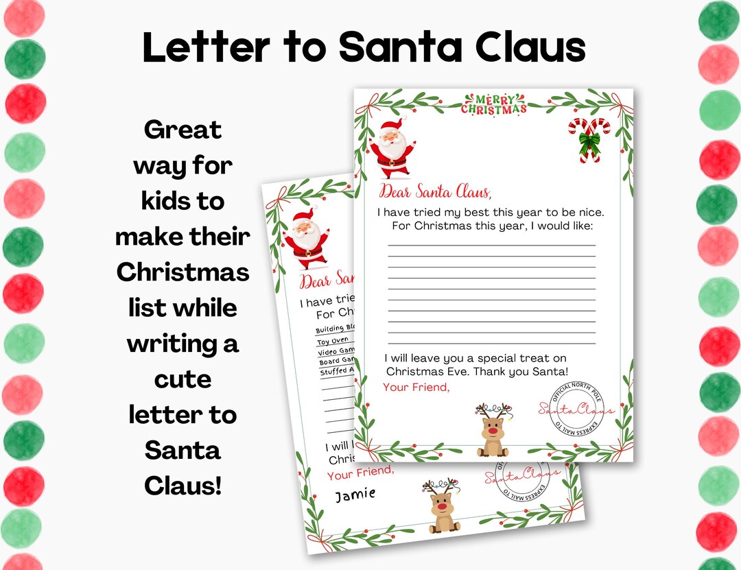 Letter to Santa Claus, Printable Santa Wish List, Easy Santa Letter for ...