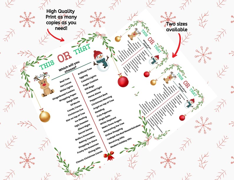 This or That Printable Christmas Game, Family Holiday Activity ...