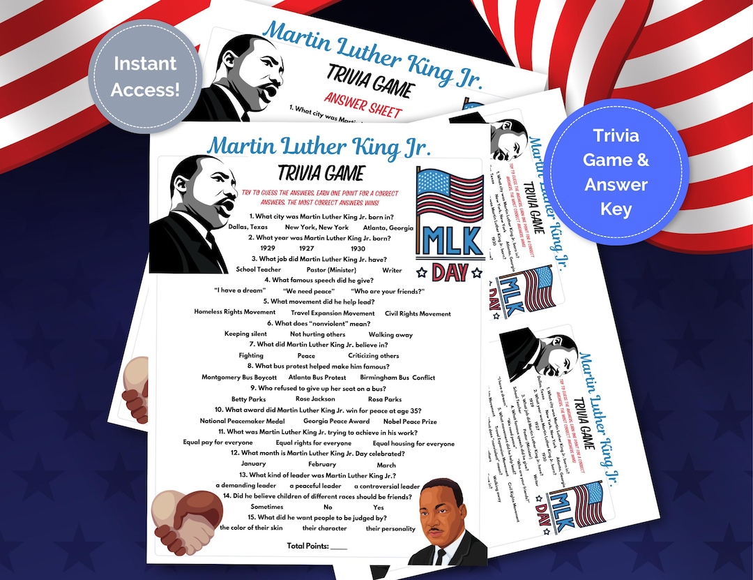 Martin Luther King Jr Trivia Game, MLK Day Printable Activity, MLK Jr ...