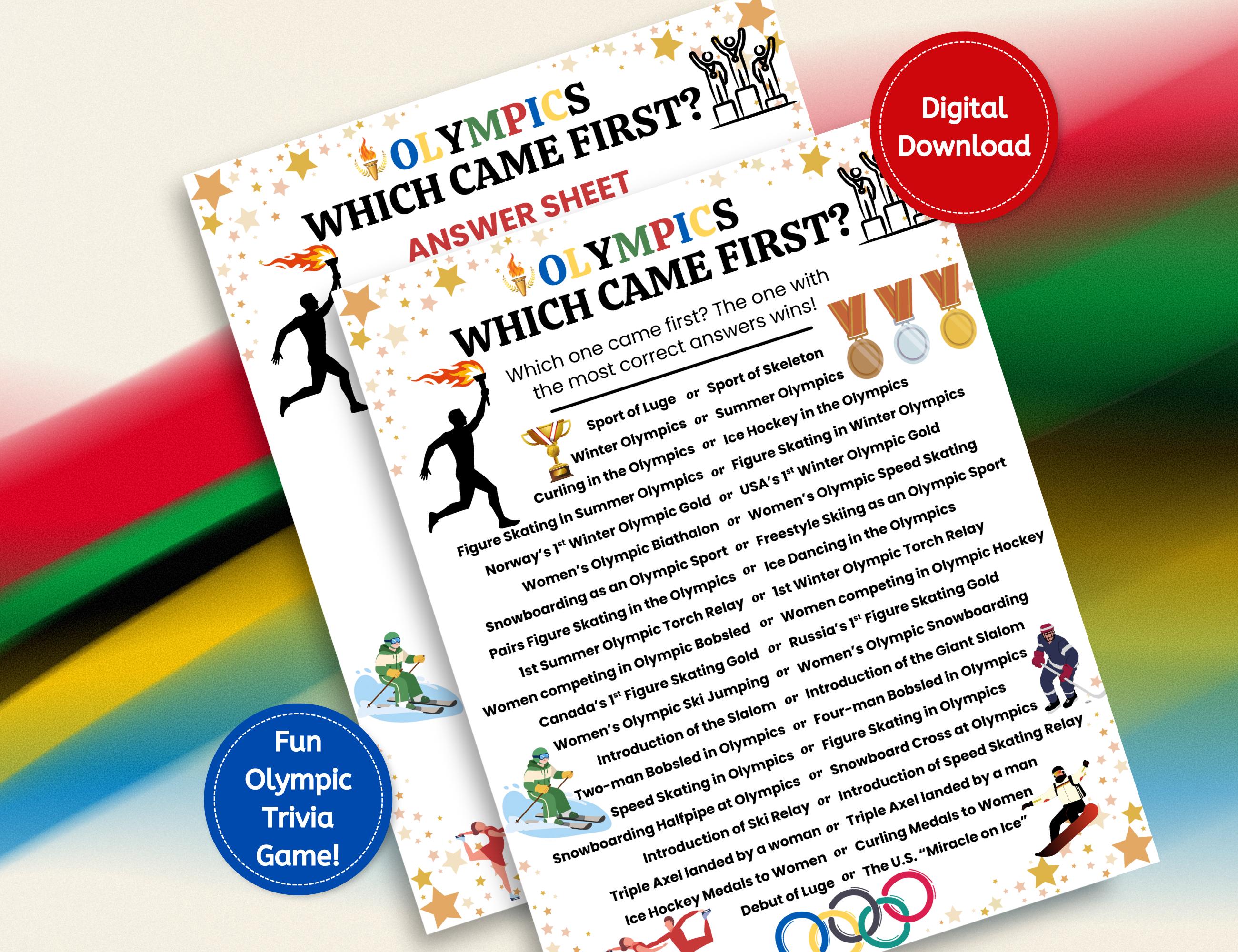 Olympics Which Came First Printable Game, Olympics Trivia Game, Sports ...
