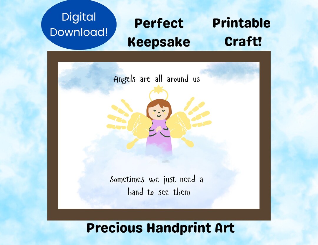 Angel Handprint Craft, Printable Craft Activity, Family DIY Keepsake ...