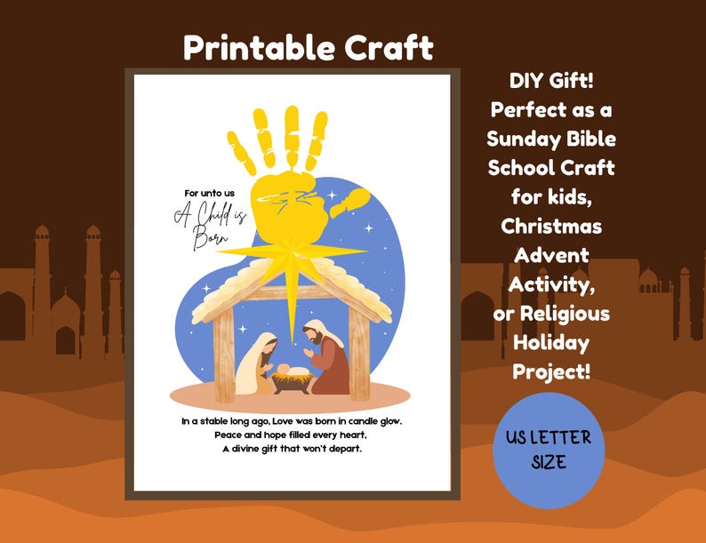 Nativity Handprint Craft, Printable Toddler Activity, DIY Keepsake Art ...