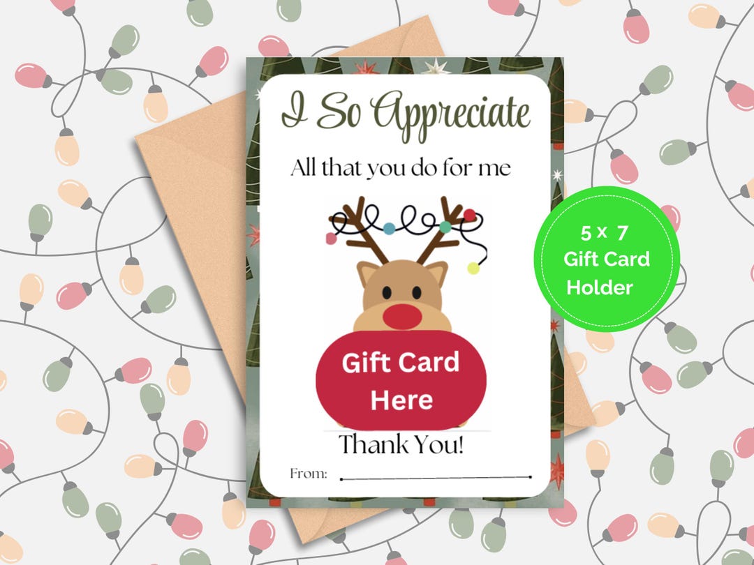 Printable Thank You Gift Card Holder, Teacher Appreciation Christmas ...