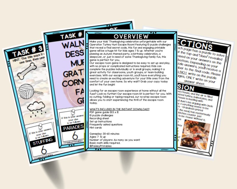 Thanksgiving Escape Room, Turkey Hunt Printable DIY Game, Family Game ...