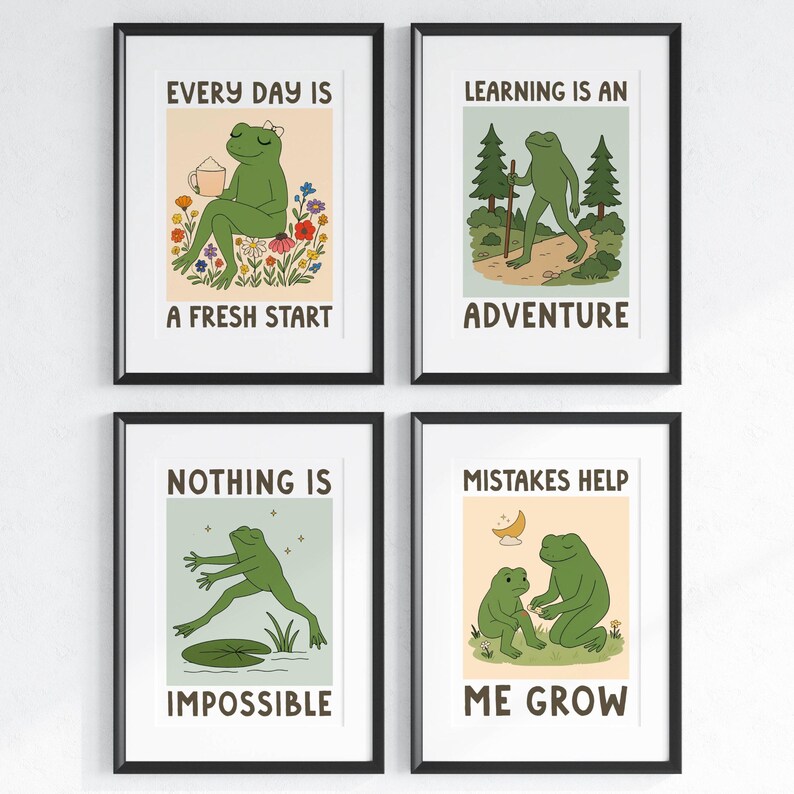 Retro Frog Classroom Poster Set, Inspirational Wall Art for Homeschool ...
