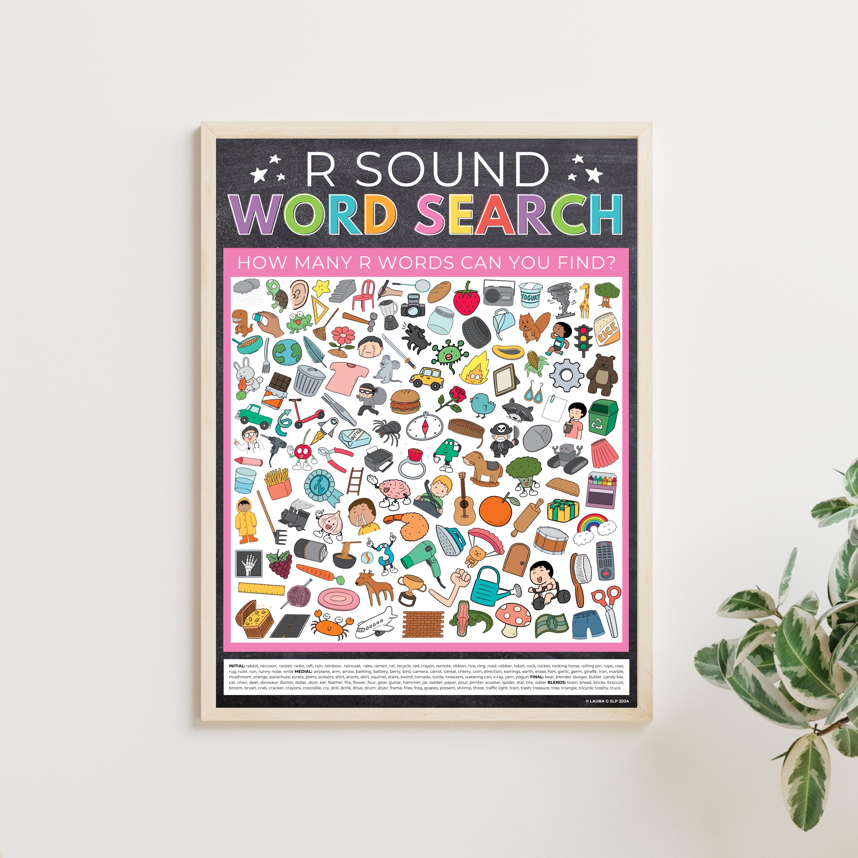 R Sound Word Search Poster, Speech Therapy Poster, Articulation Poster ...