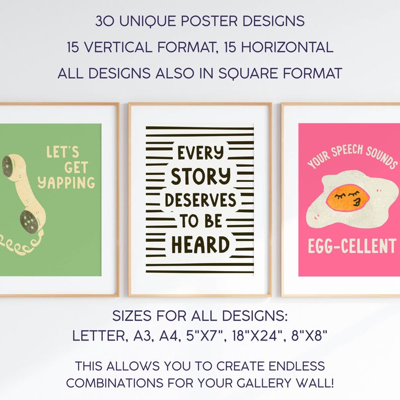 Printable Speech Therapy Poster Set, 30 Unique Designs, Colorful Fun ...