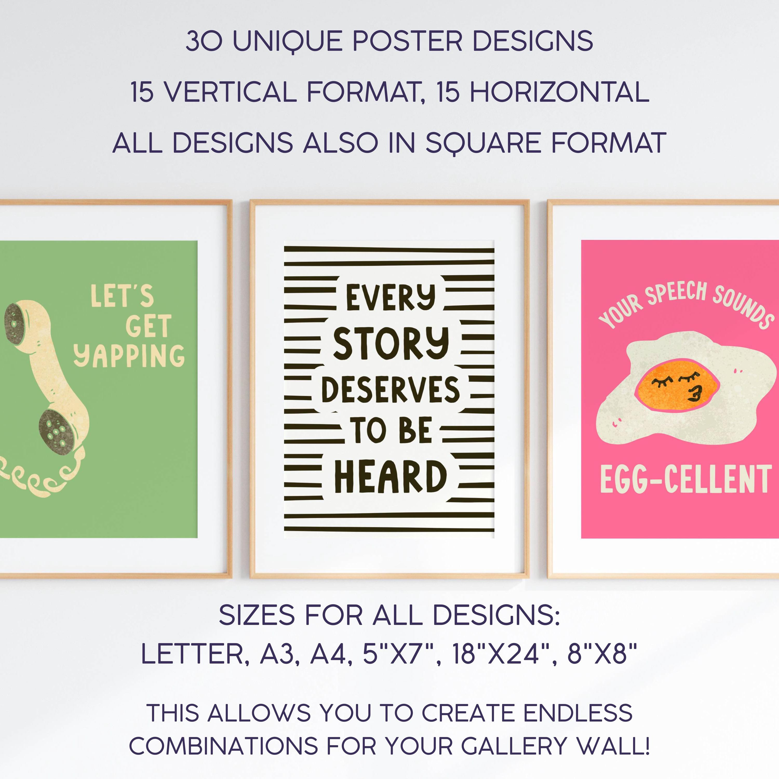 Printable Speech Therapy Poster Set, 30 Unique Designs, Colorful Fun ...