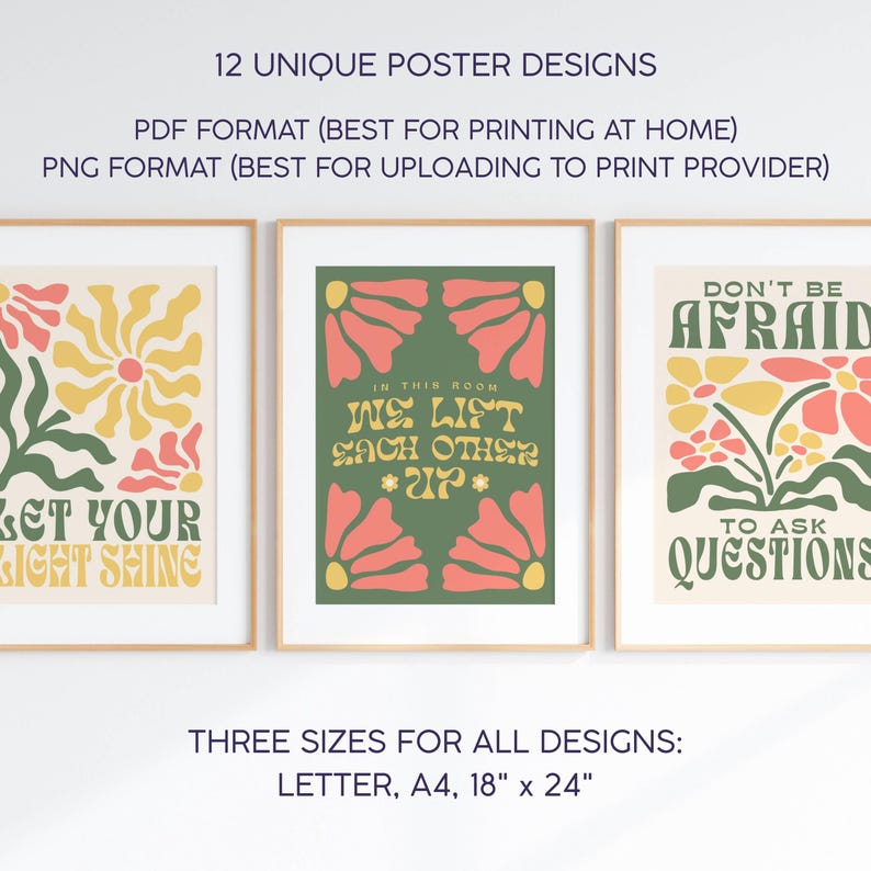 Retro Abstract Flower Classroom Posters, Inspirational Homeschool Wall ...