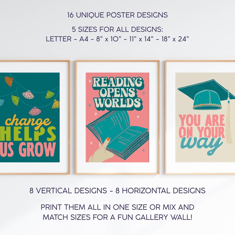 Classroom Growth Mindset Poster Set | Colorful Retro Teacher Wall Art ...