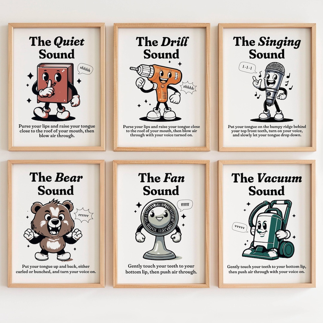Retro Speech Therapy Poster Set, Sound Cue Posters for Clinic, SLP Wall ...
