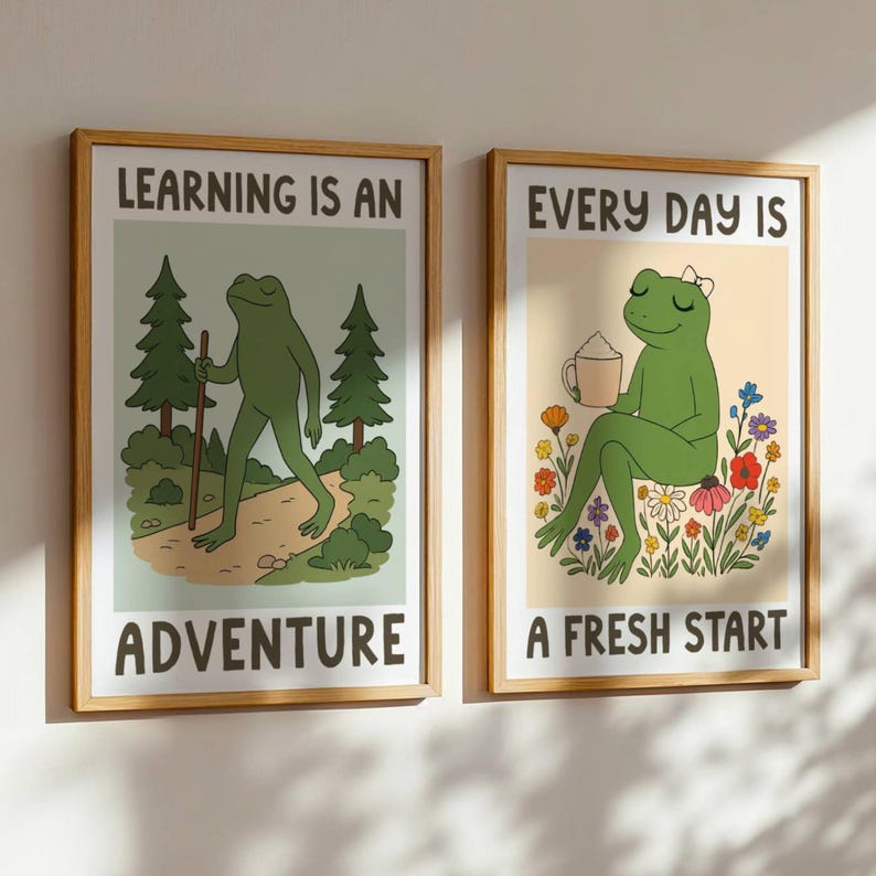 Retro Frog Classroom Poster Set, Inspirational Wall Art for Homeschool ...