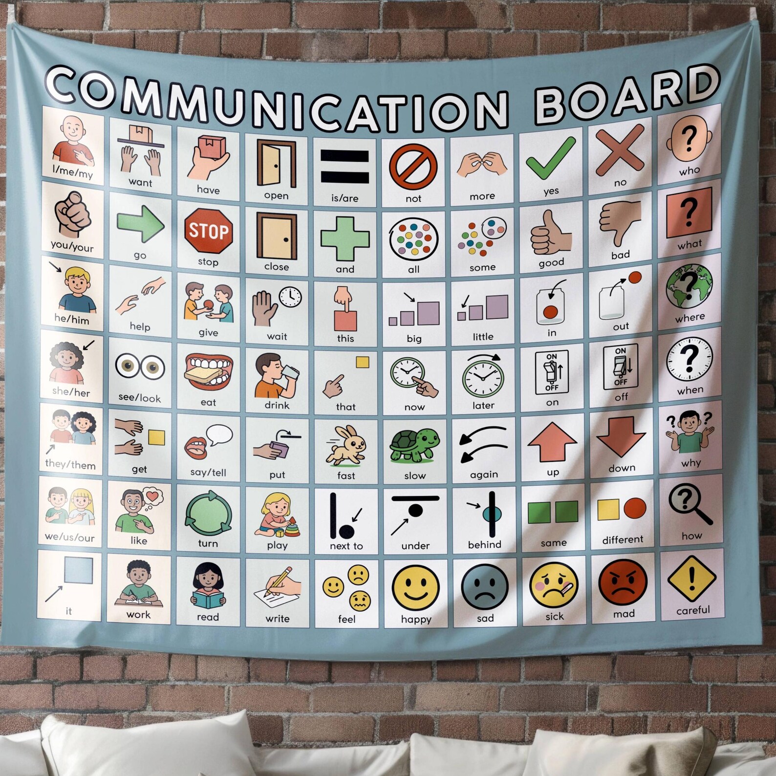 AAC Core Board Tapestry, Speech Therapy Clinic Wall Decor, Autism ...