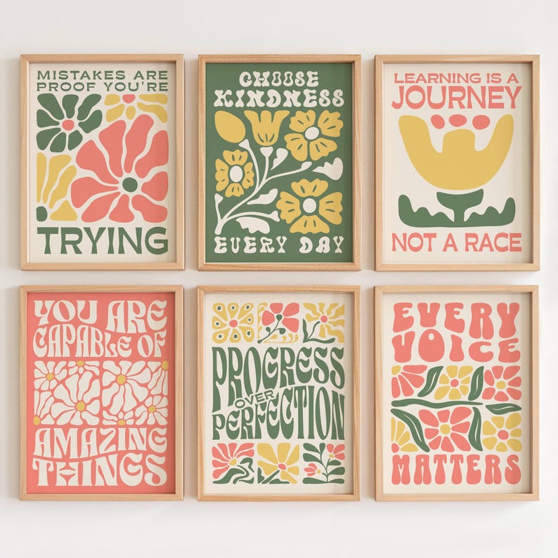 Retro Abstract Flower Classroom Posters, Inspirational Homeschool Wall ...