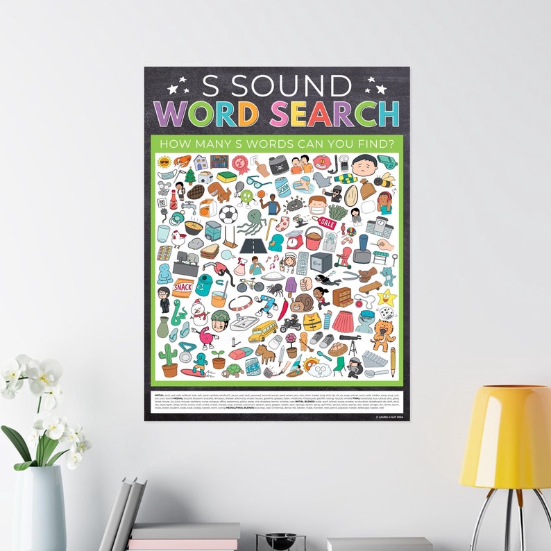 S Sound Word Search Poster, Speech Therapy Poster, Articulation Poster ...