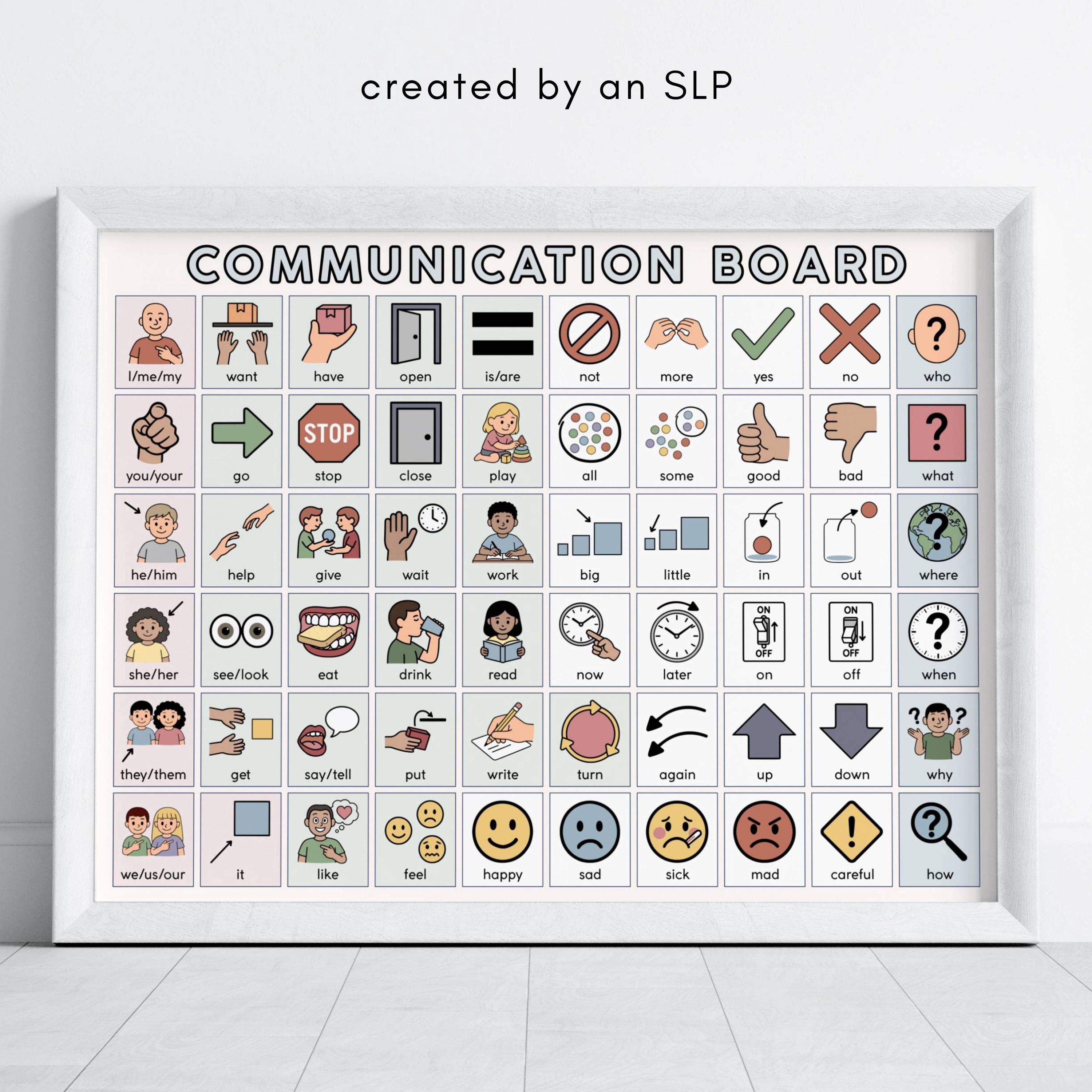 AAC Core Board Poster, Calming Muted Color Communication Board, Speech ...