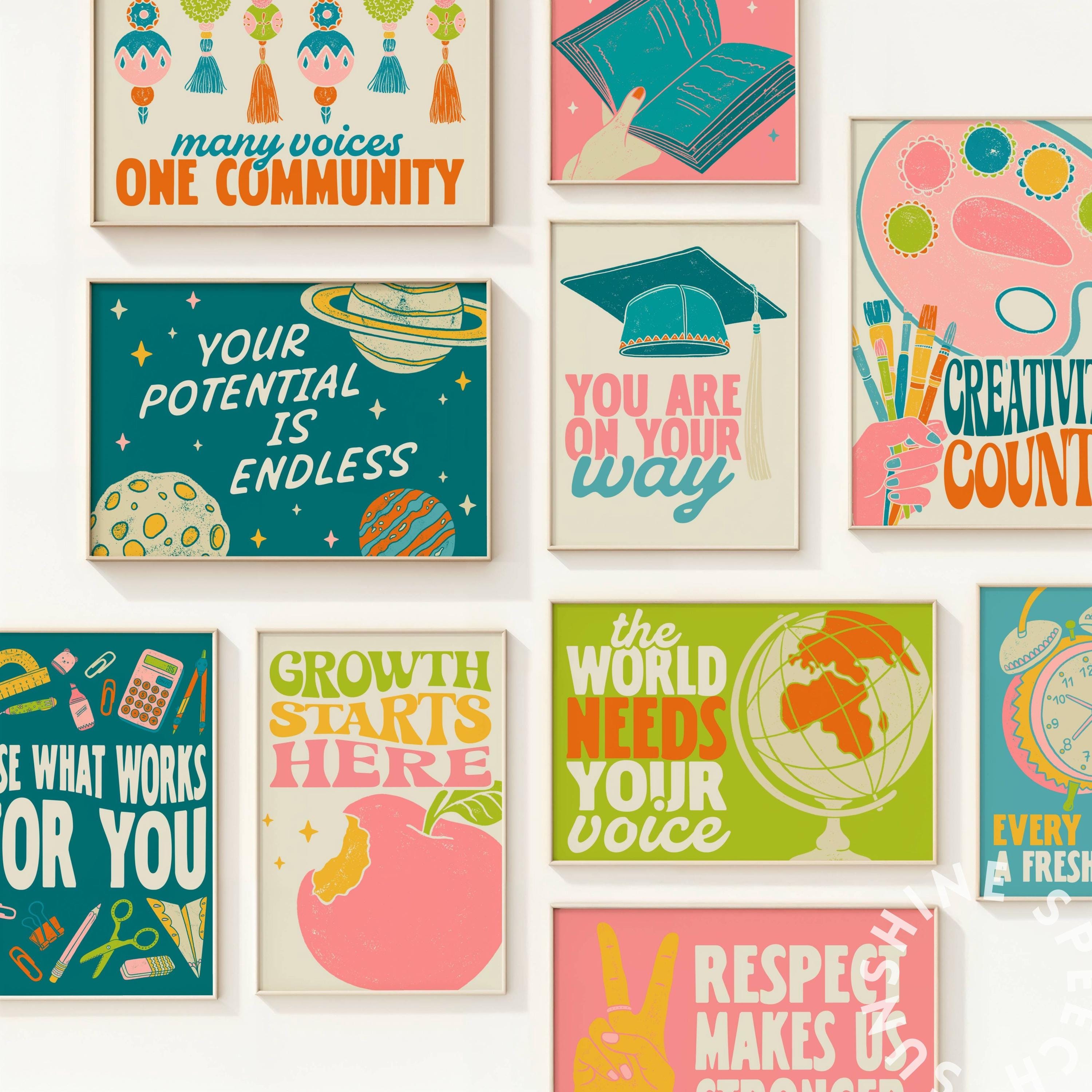 Classroom Growth Mindset Poster Set | Colorful Retro Teacher Wall Art ...