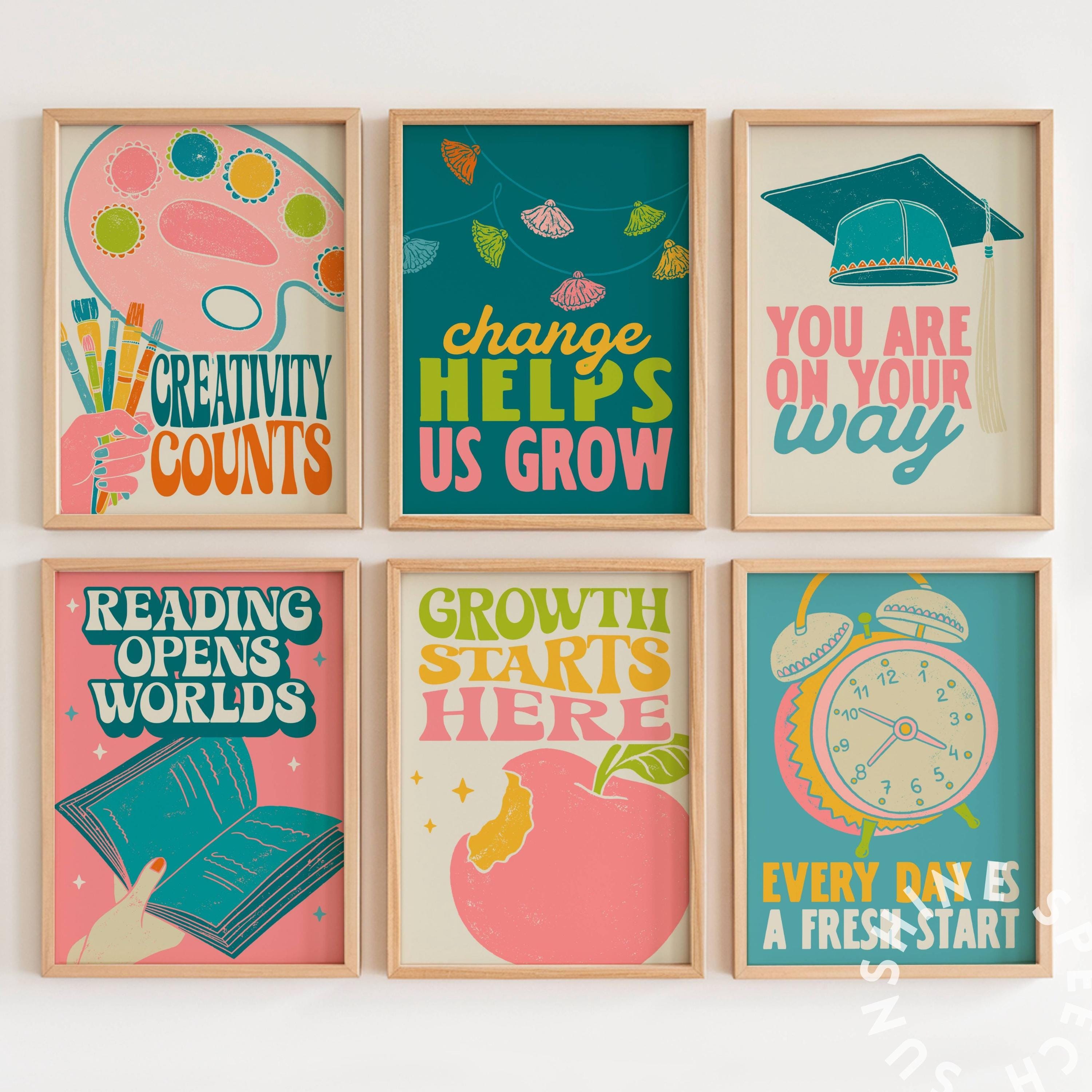 Classroom Growth Mindset Poster Set | Colorful Retro Teacher Wall Art ...