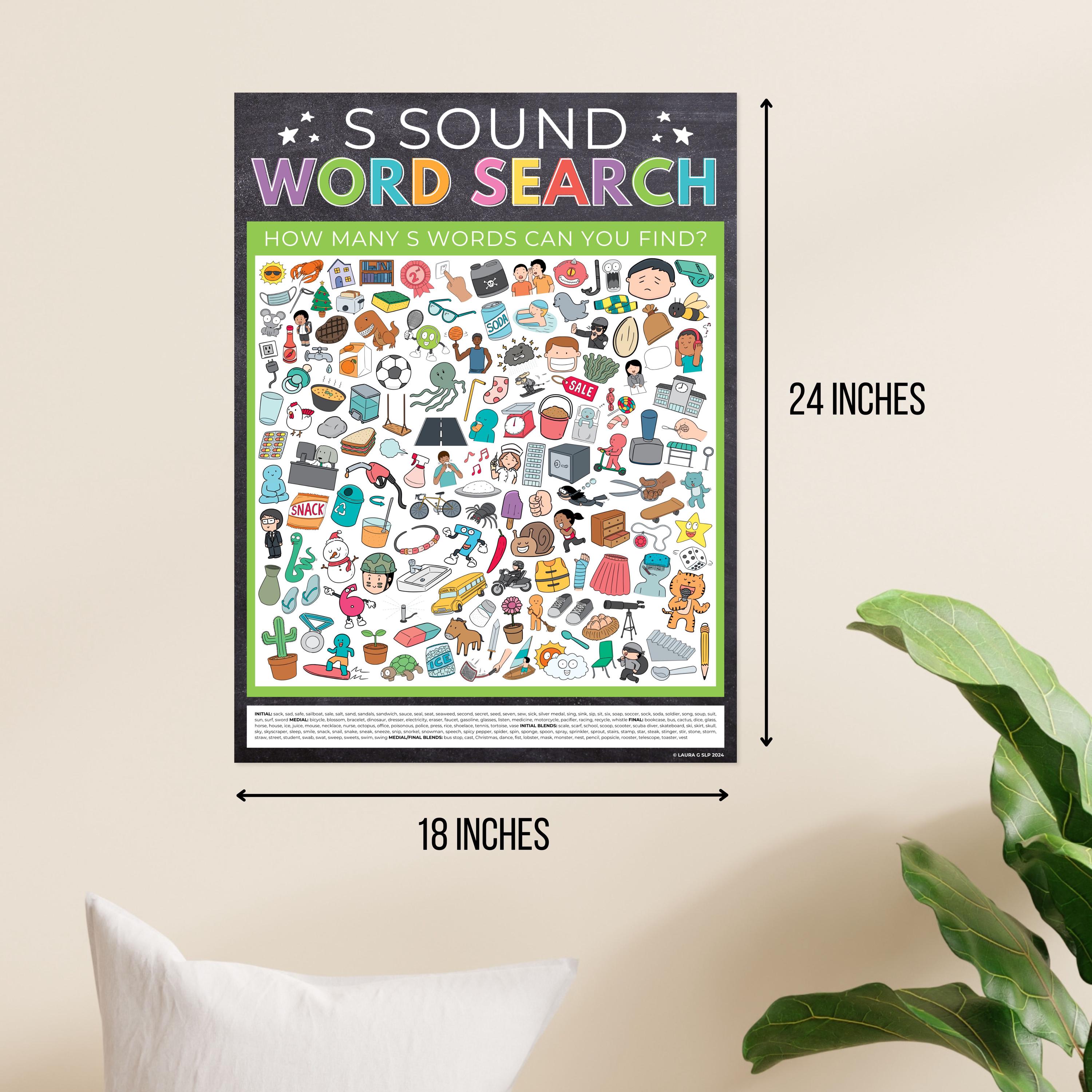 S Sound Word Search Poster, Speech Therapy Poster, Articulation Poster ...