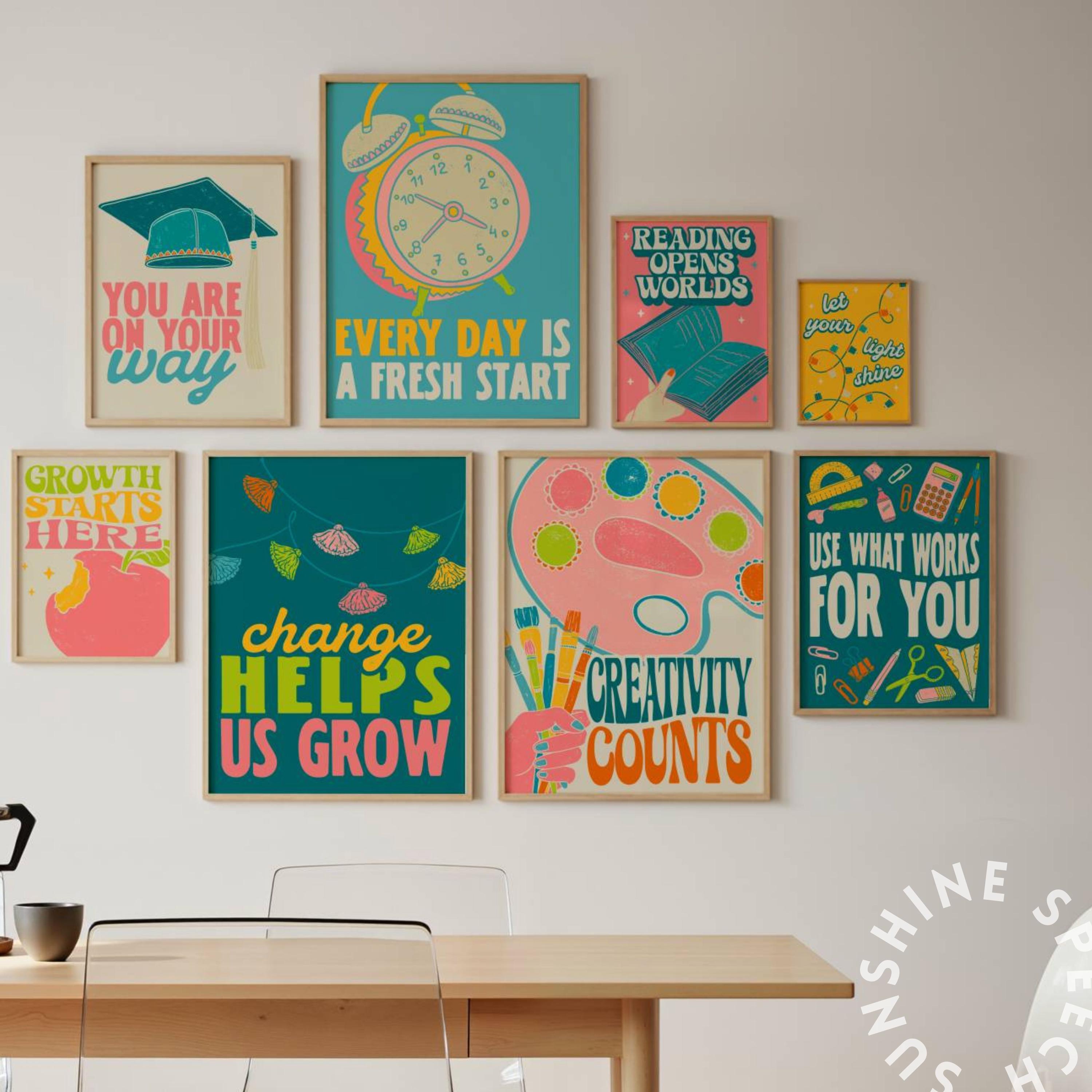 Classroom Growth Mindset Poster Set | Colorful Retro Teacher Wall Art ...