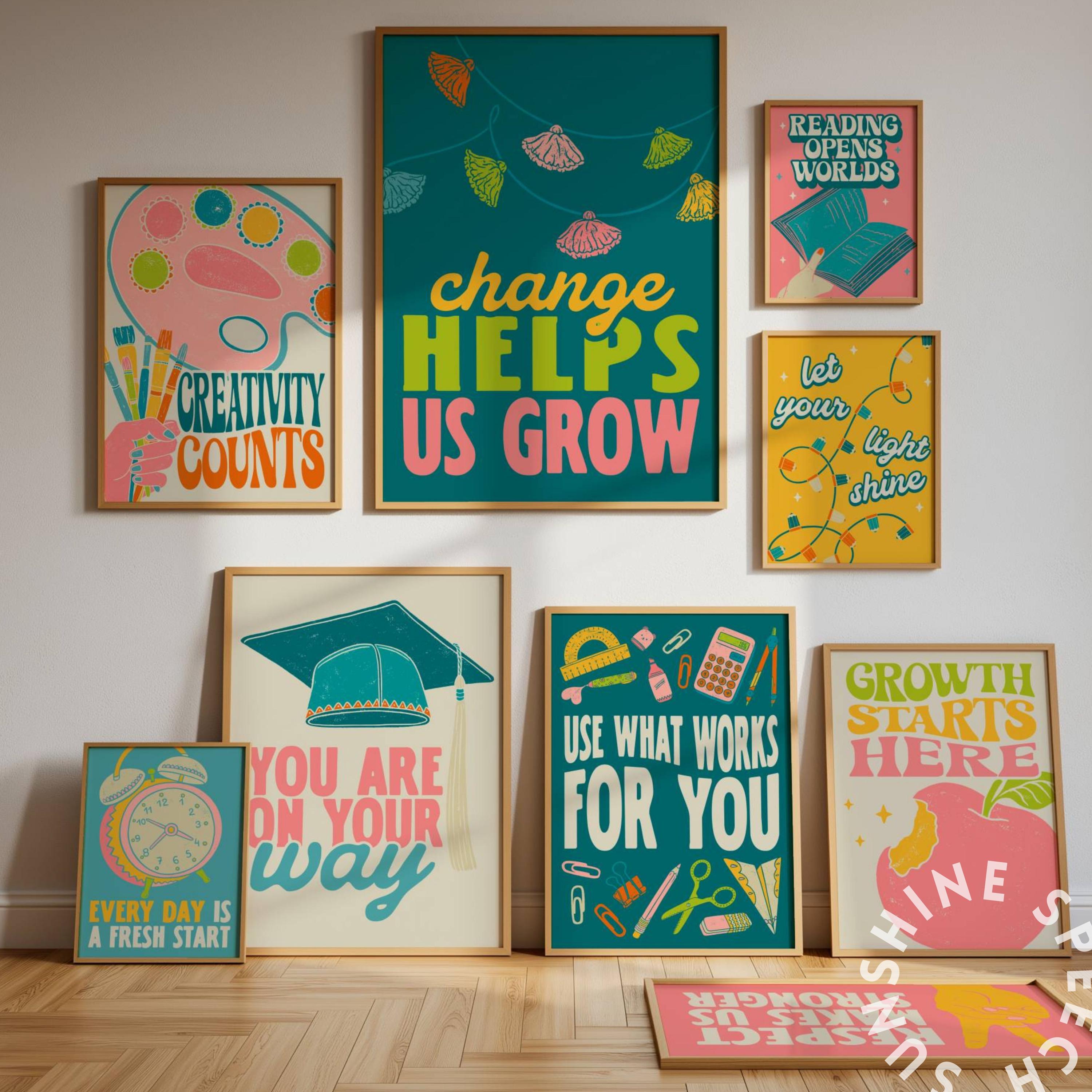 Classroom Growth Mindset Poster Set | Colorful Retro Teacher Wall Art ...