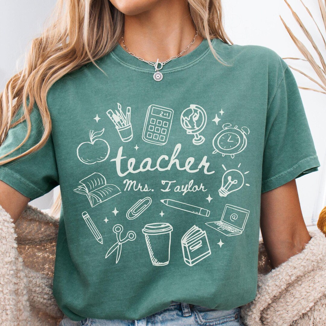 Personalized Teacher Shirt, Back to School Tee, Doodle Drawing Educator ...