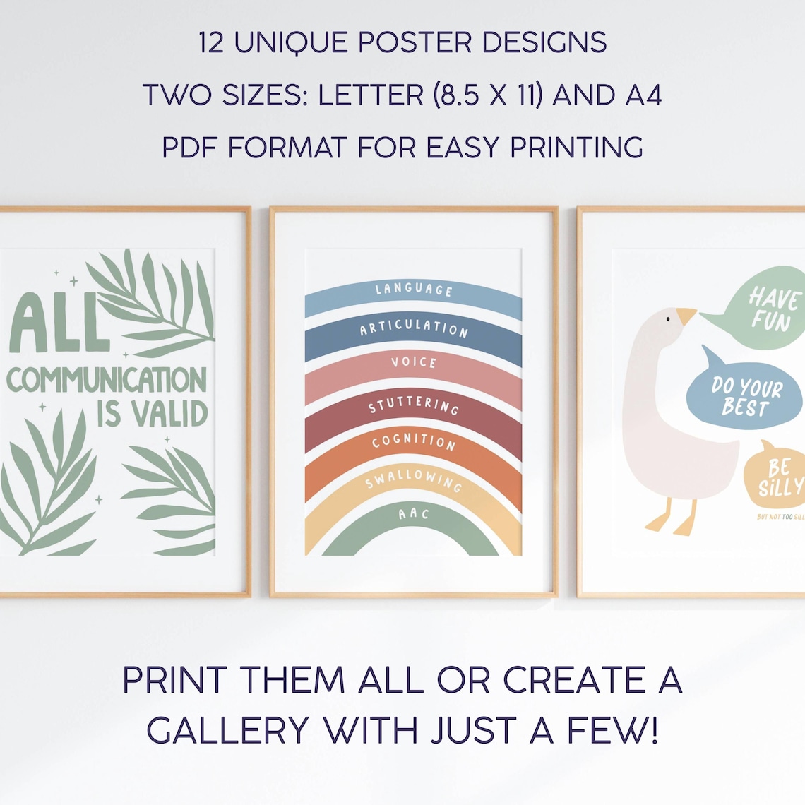 Boho Speech Therapy Poster Set, 12 Inspirational SLP Wall Art Prints ...