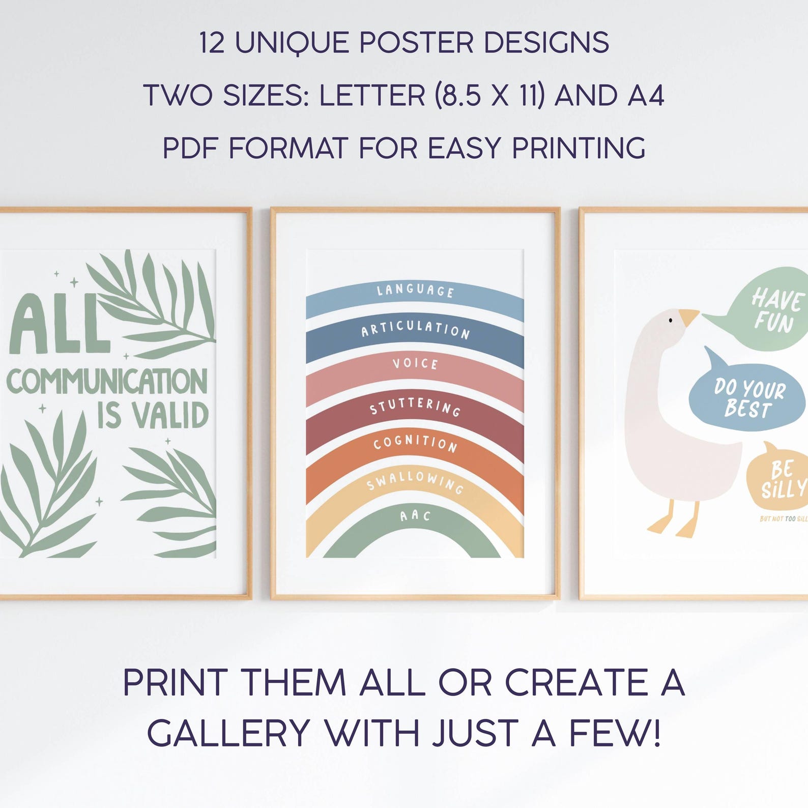 Boho Speech Therapy Poster Set, 12 Inspirational SLP Wall Art Prints ...