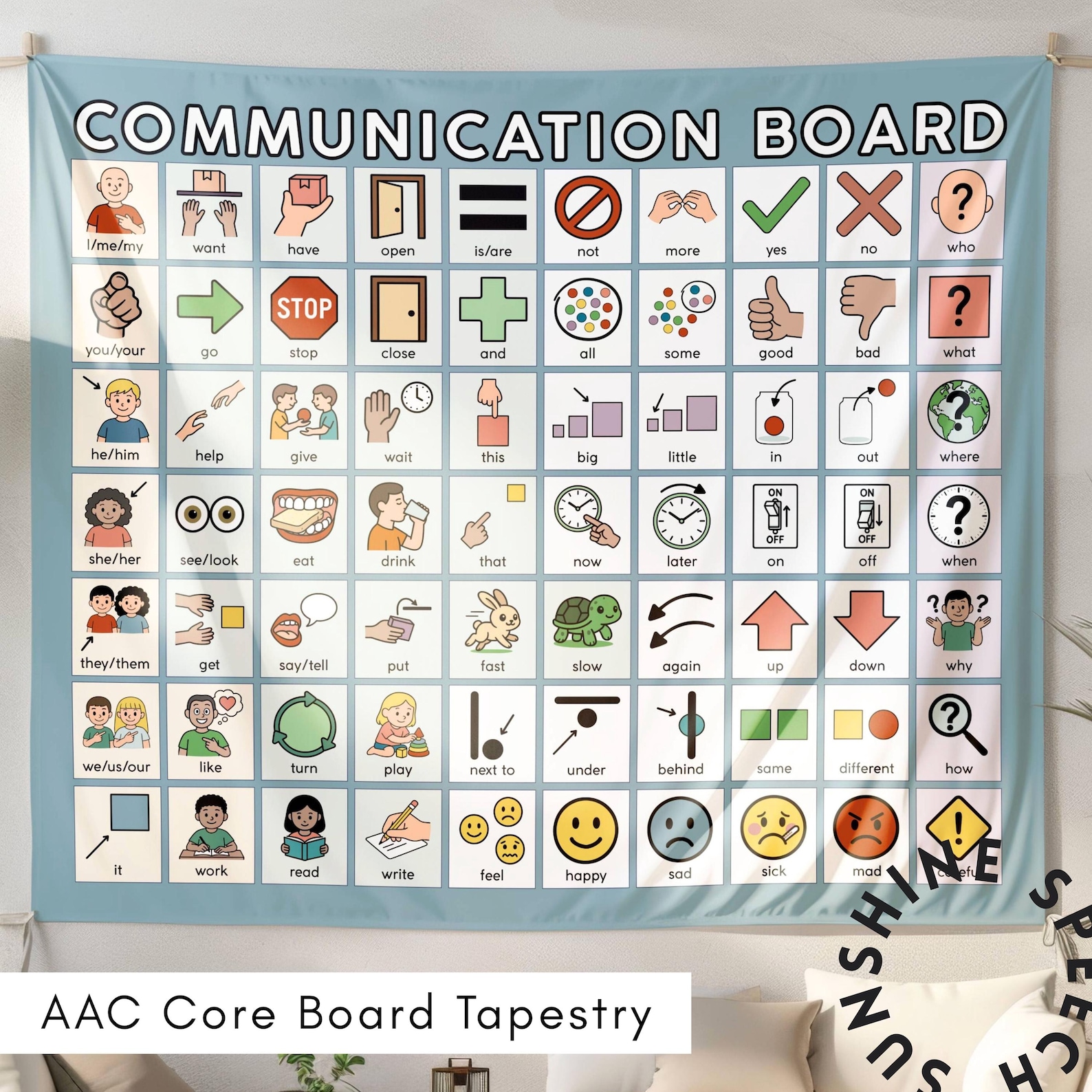 AAC Core Board Tapestry, Speech Therapy Clinic Wall Decor, Autism ...