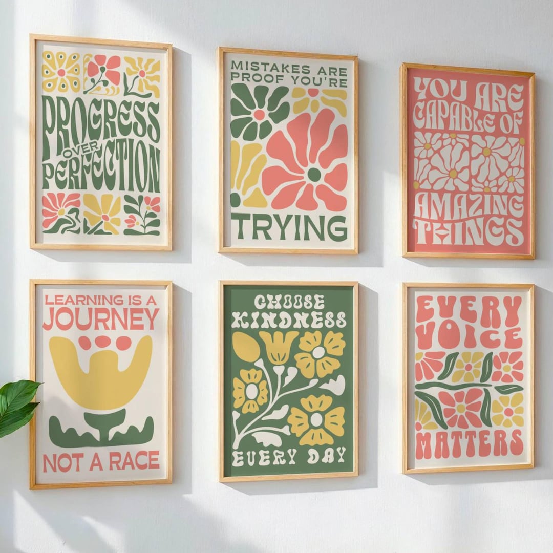 Retro Abstract Flower Classroom Posters, Inspirational Homeschool Wall ...